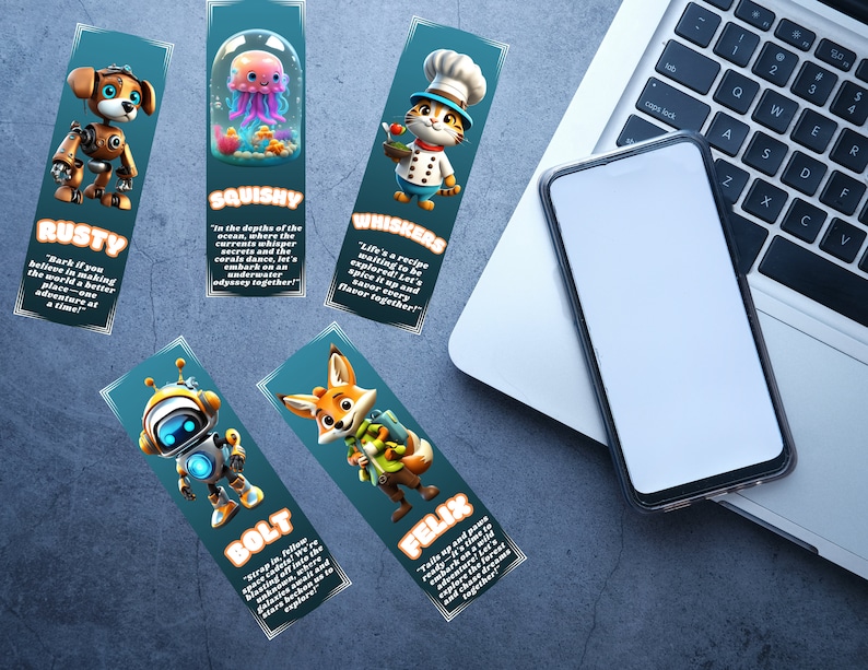 10 Printable Bookmarks for Kids, PNG Sublimation, Cute Gift, Digital ...