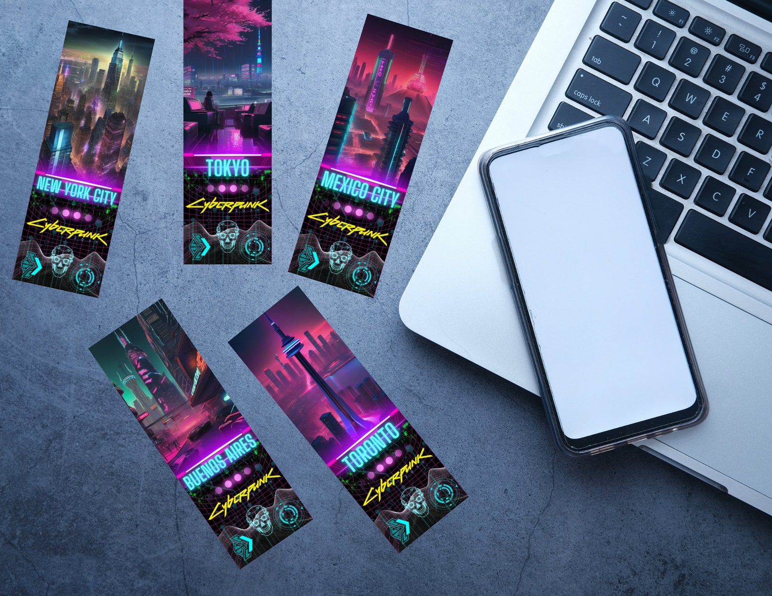 Cyberpunk Cityscape Bookmarks Collection | Set of 20 Digital Bookmarks ...