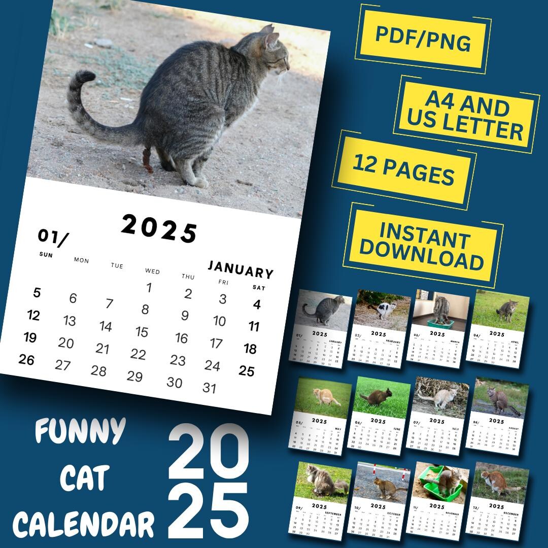 Funny Cat Calendar for 2025 Digital Download Funny Cats Doing Their Own ...
