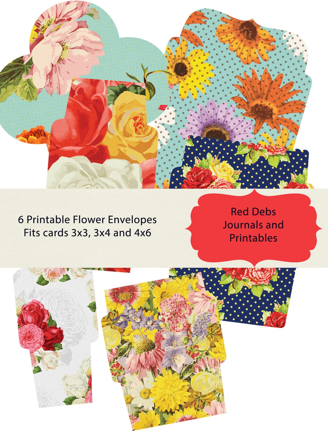 Printable Scrapbook Envelopes, Junk Journal Printable Envelopes, Floral ...
