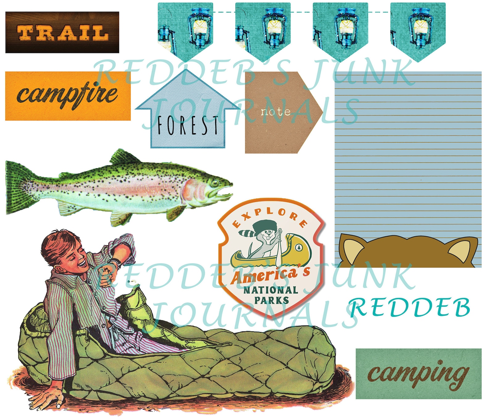 Retro Camping Clip Art: Junk Journal Kit (digital Download) - Etsy