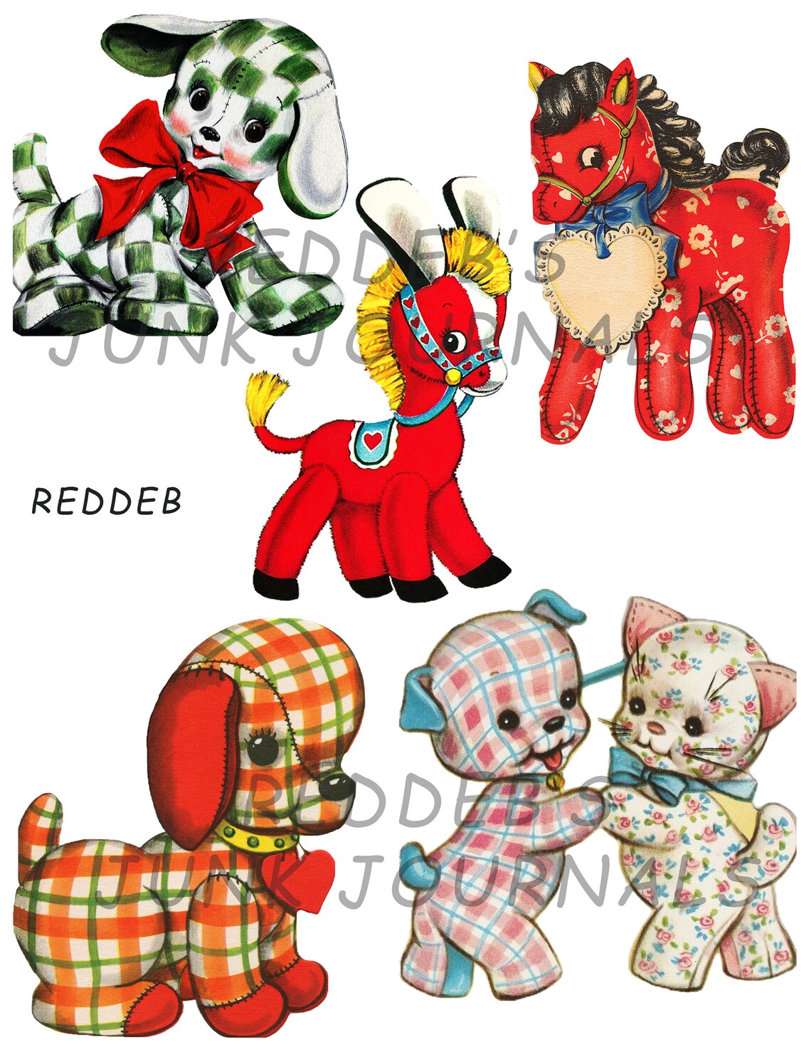 Kitschy Stuffed Animals Clip Art: Vintage PNG Images (digital ...