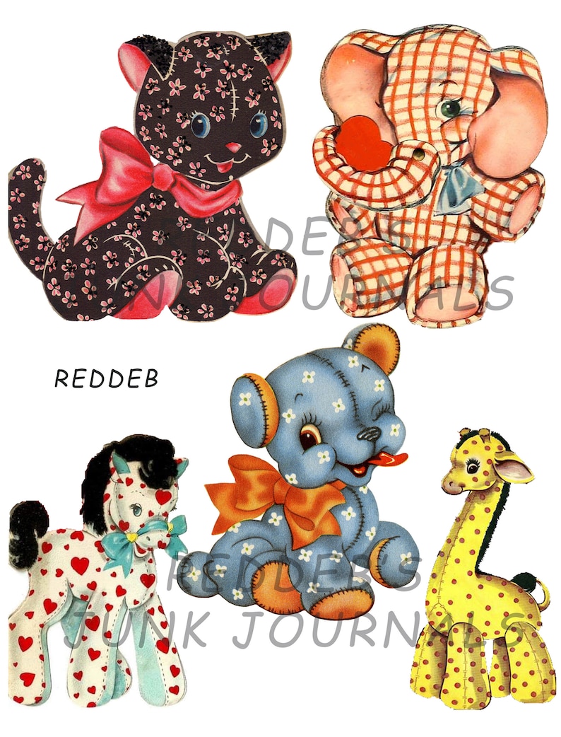 Kitschy Stuffed Animals Clip Art: Vintage PNG Images (digital ...