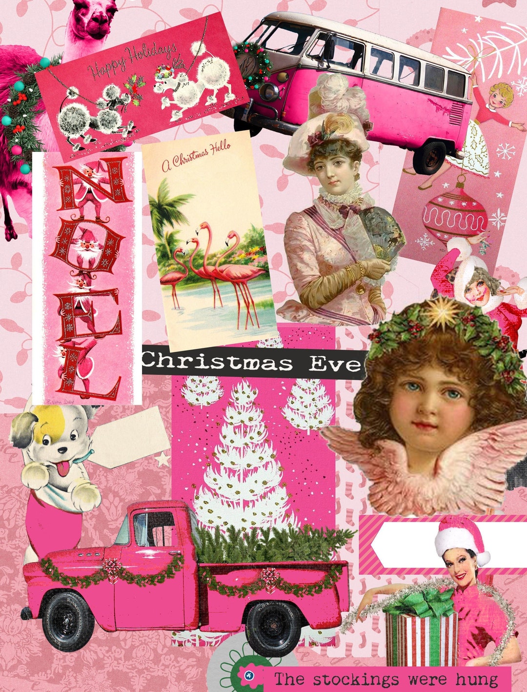 Pink Christmas Ephemera Kit - 43 Piece Pink Christmas Clip Art - Retro ...