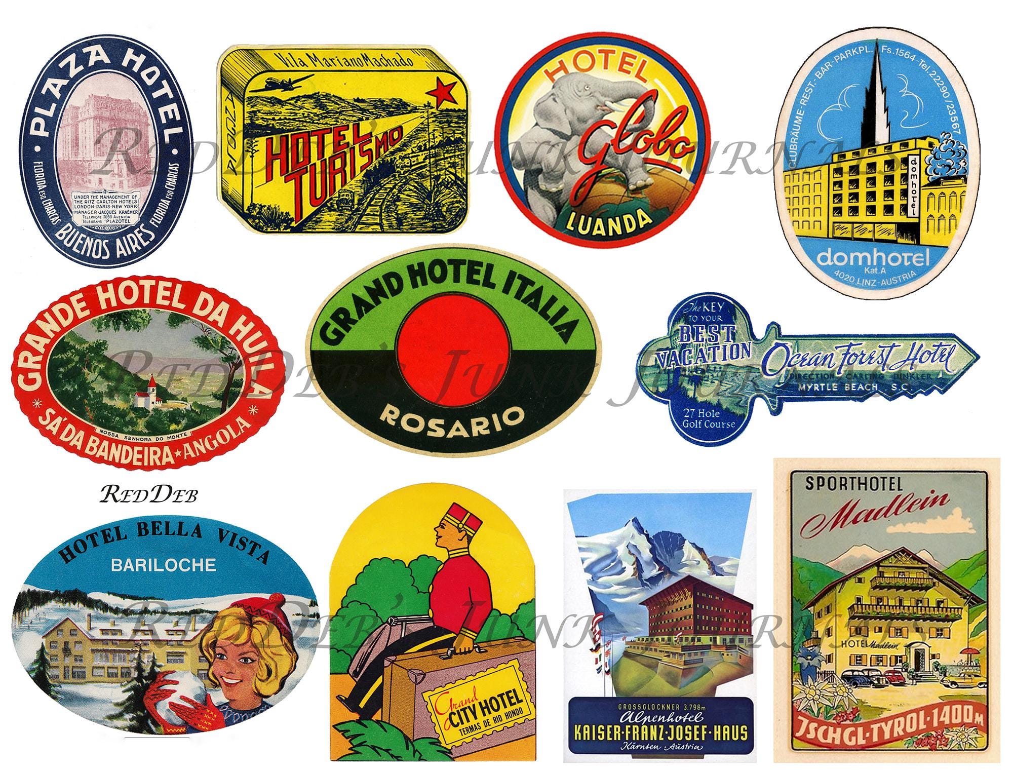 50 Vintage Hotel Luggage Labels Digital Download, PNG and JPEG Files ...
