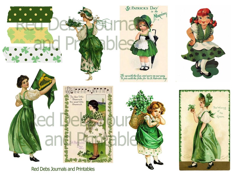 St Patricks Day Ephemera, Digital Scrapbook Clip Art, Printable Junk ...