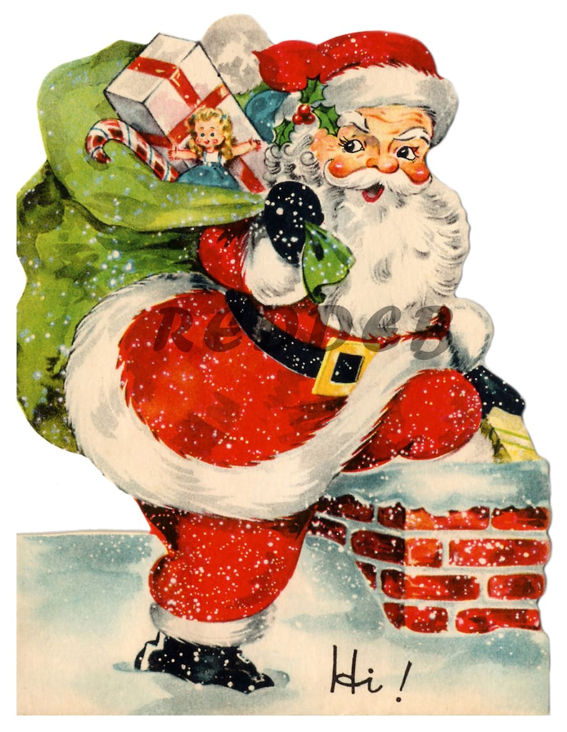 Vintage Santa Clip Art, Christmas Clip Art, Christmas Retro Clip Art, 4 ...