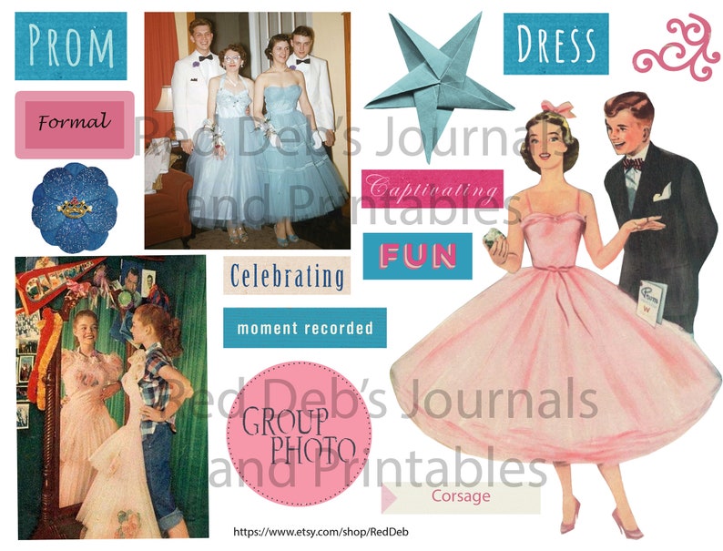 Retro Prom Junk Journal Kit Instant Download PDF and JPEG Collage ...