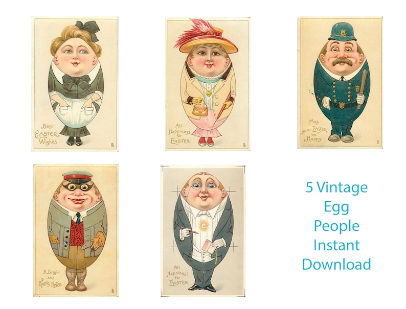 Vintage Funny Egg People Cards: Easter Clip Art (PDF Printable) - Etsy