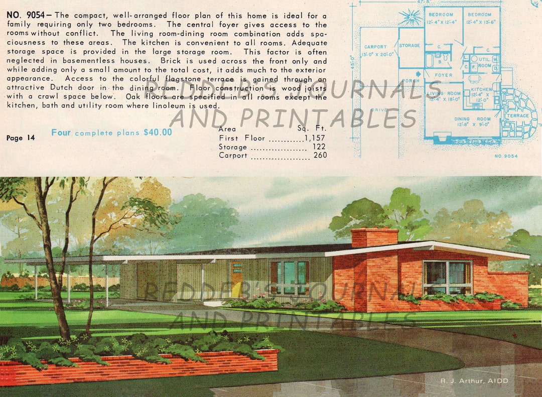 MCM House Plans Printables: Vintage Ephemera for Junk Journals (digital ...