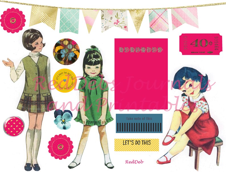 Vintage Scrapbooking Ephemera: Retro Doll Images, Junk Journal Kit (PDF ...