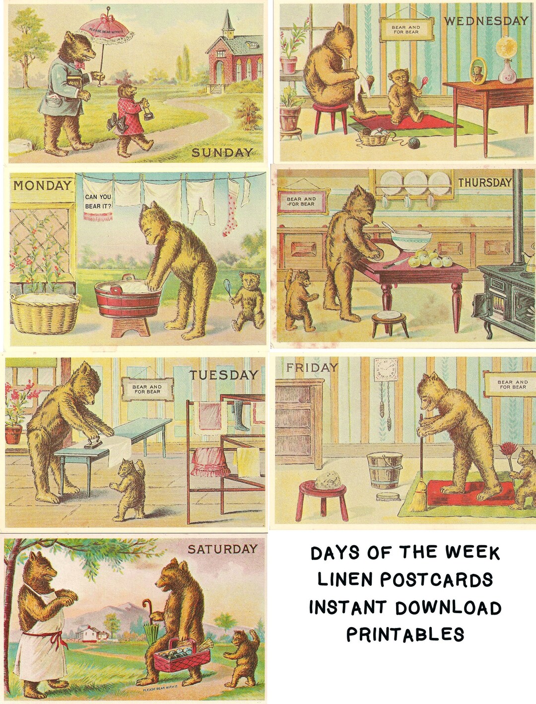 Vintage Postcards - Linen Postcards - Instant Download - Days of the ...