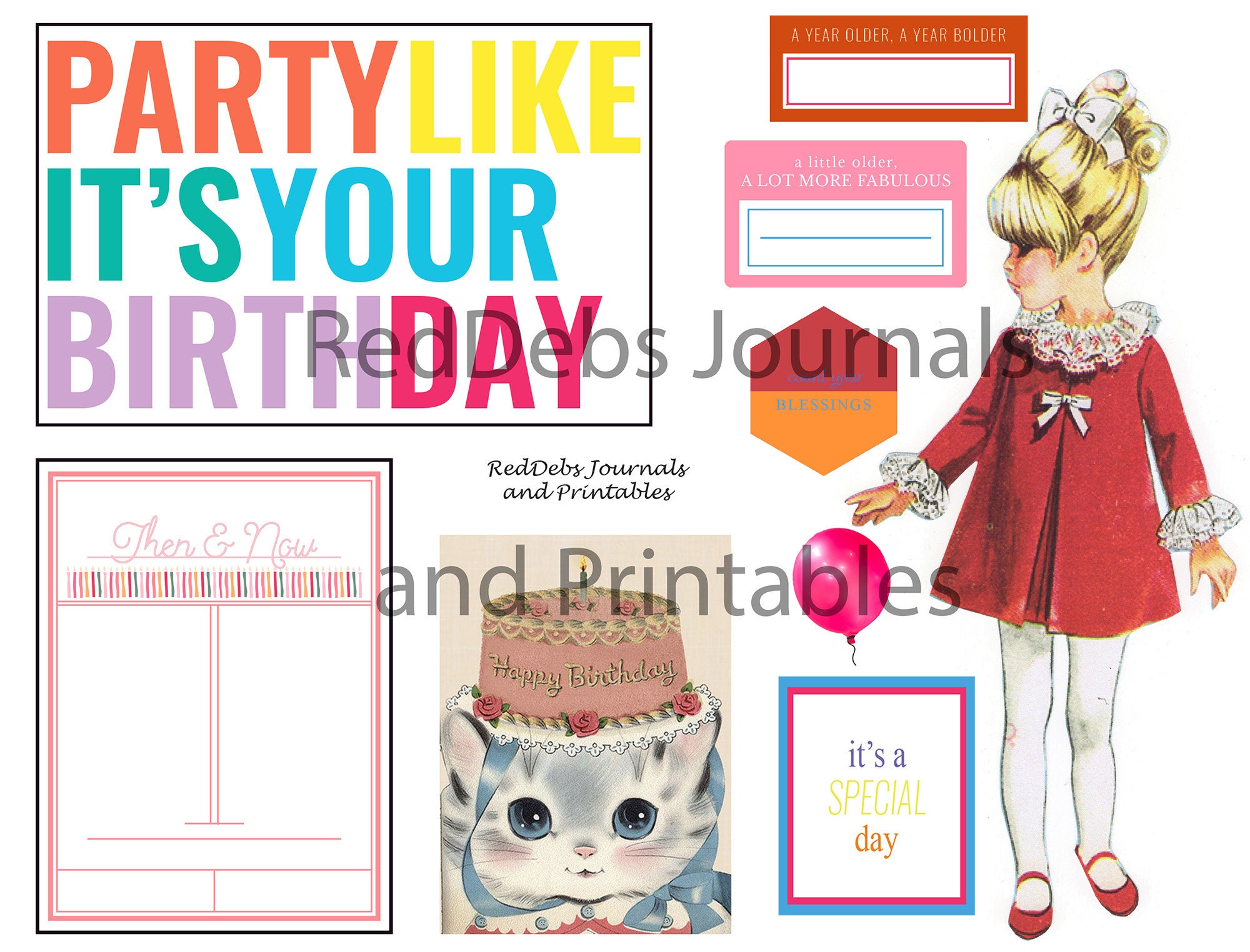 Birthday Scrapbooking Clip Art - Junk Journal Kit - Digital Kit ...