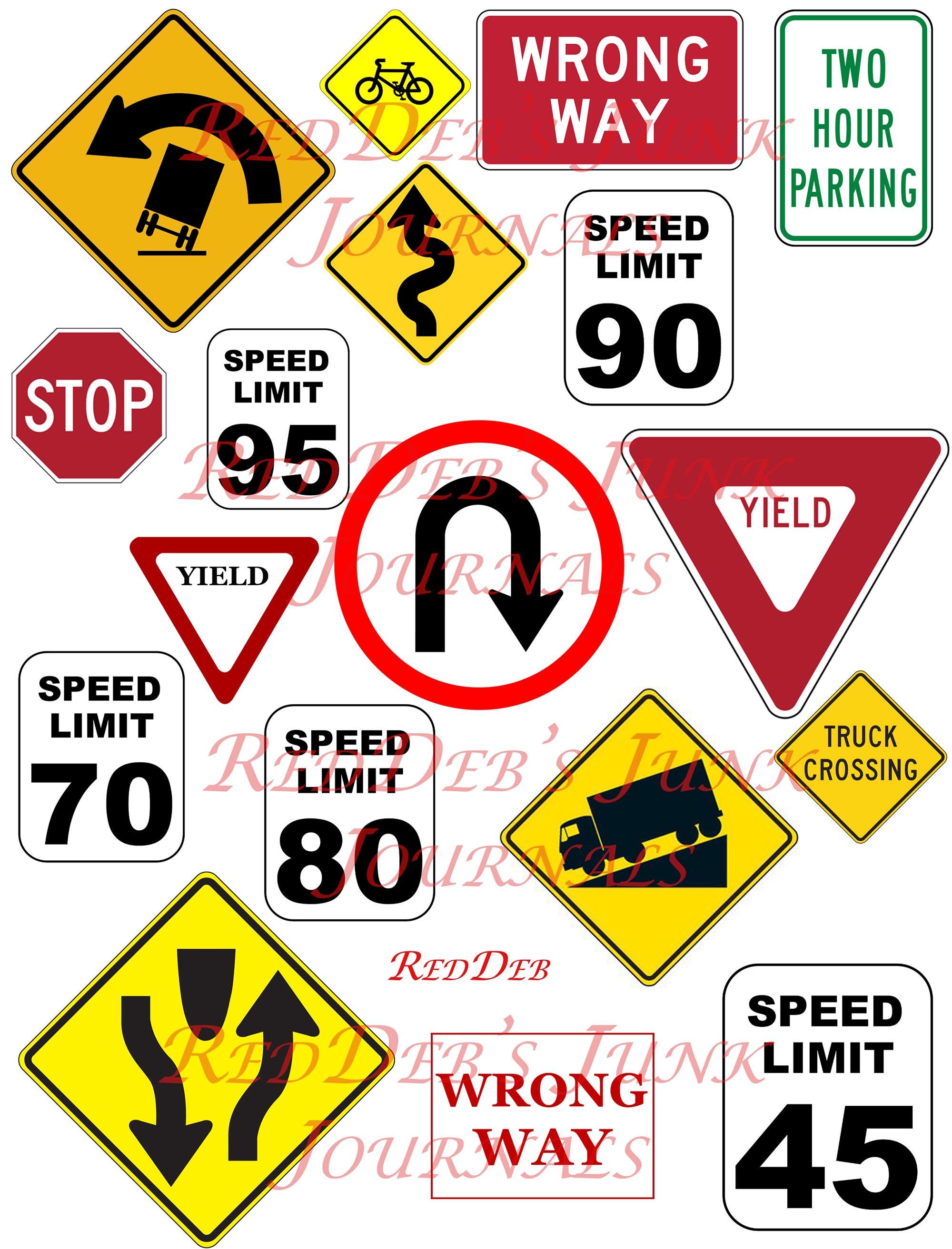 100 Traffic Signs Clip Art Images Collage Sheets Junk Journaling PDF ...