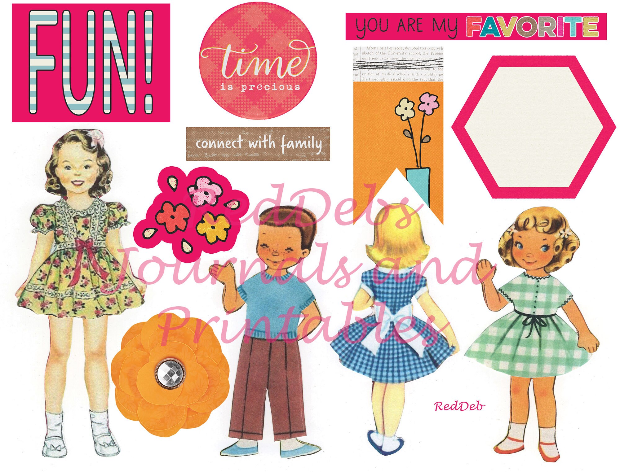 Vintage Scrapbooking Ephemera: Retro Doll Images, Junk Journal Kit (PDF ...