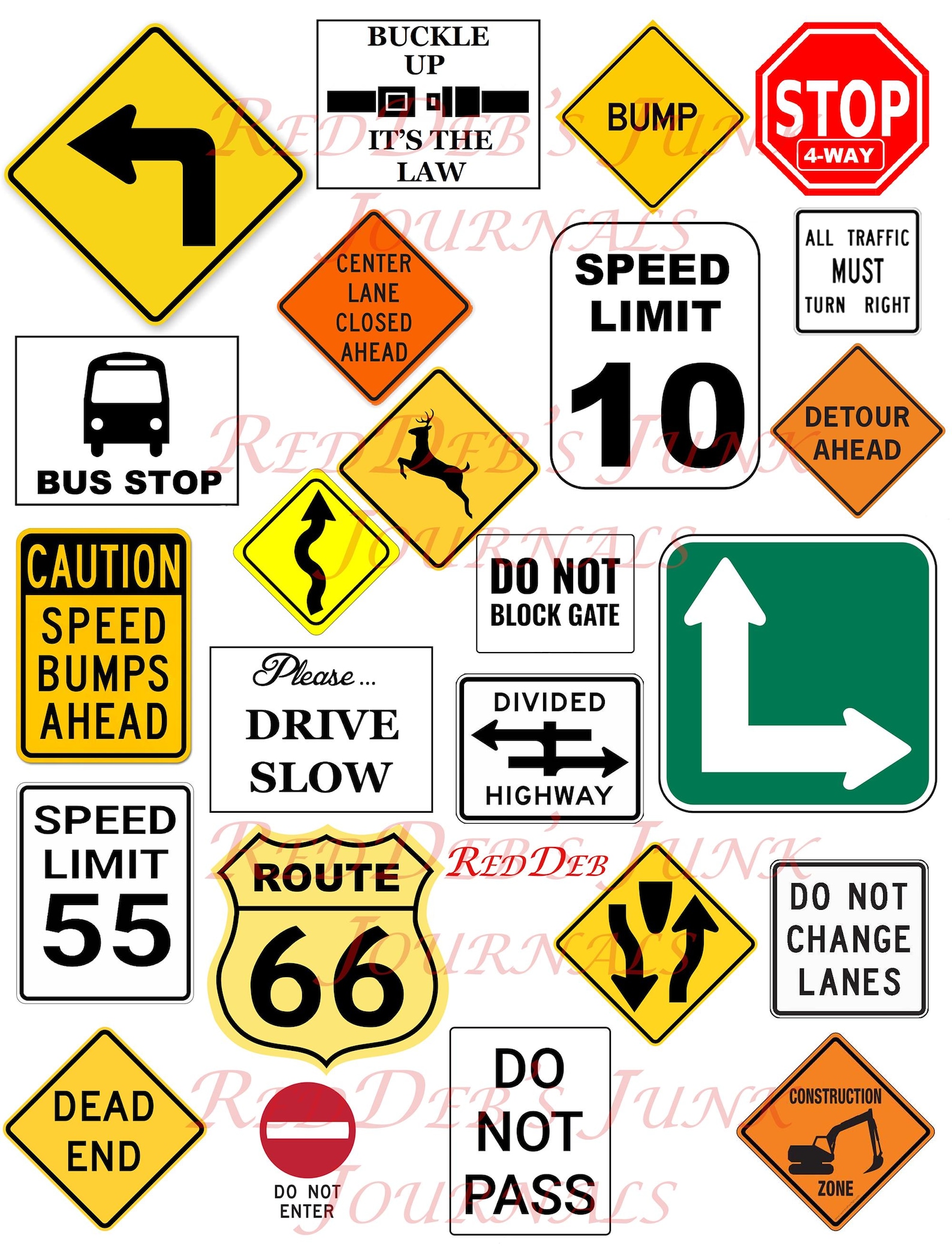 Traffic Signs Clip Art: Collage Sheets for Junk Journals (PDF & JPEG ...