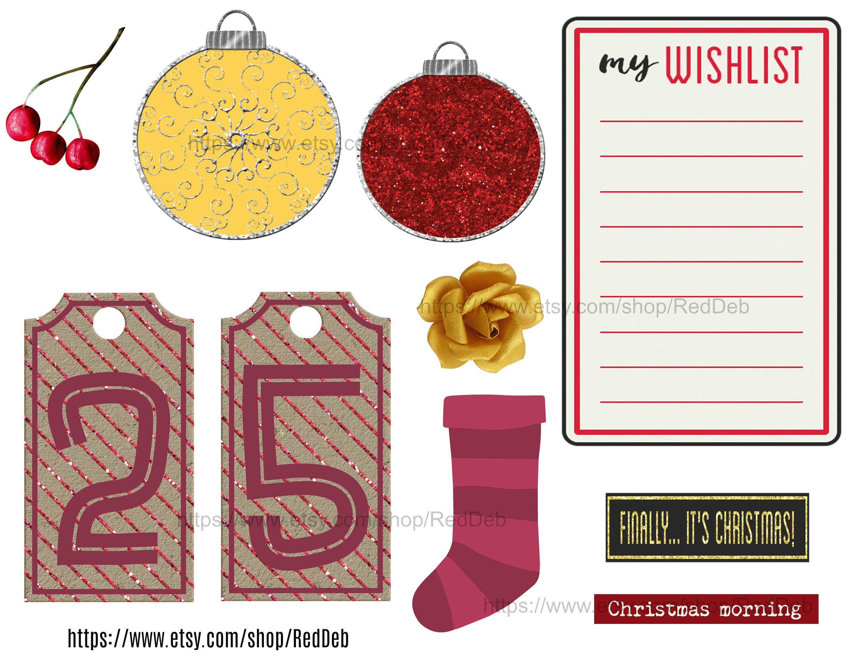 Christmas Printable Journal Kit, Christmas Clip Art, Christmas Collage ...