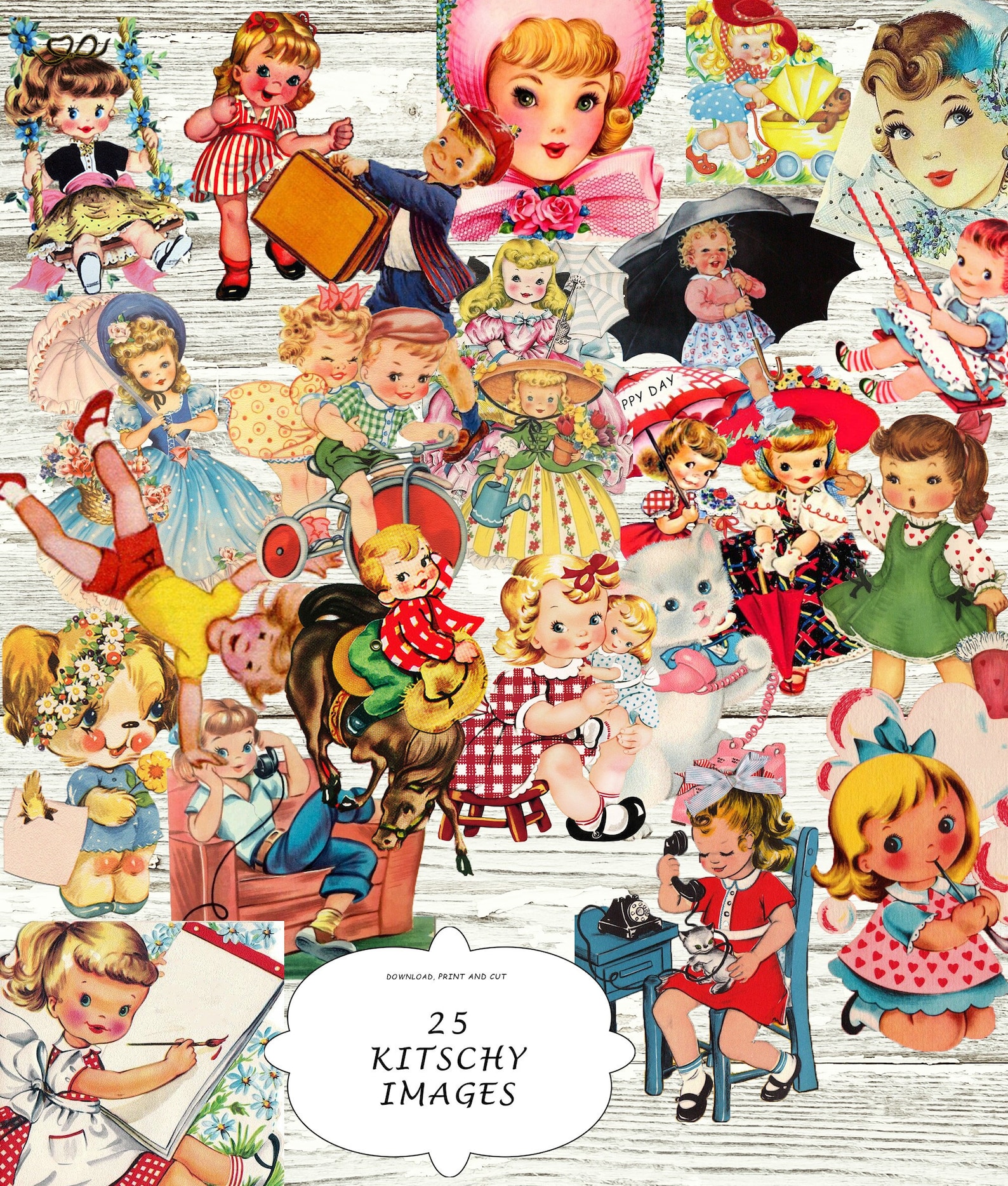25 Kitschy Vintage Clip Art Images for Scrapbooking, Junk Journals ...