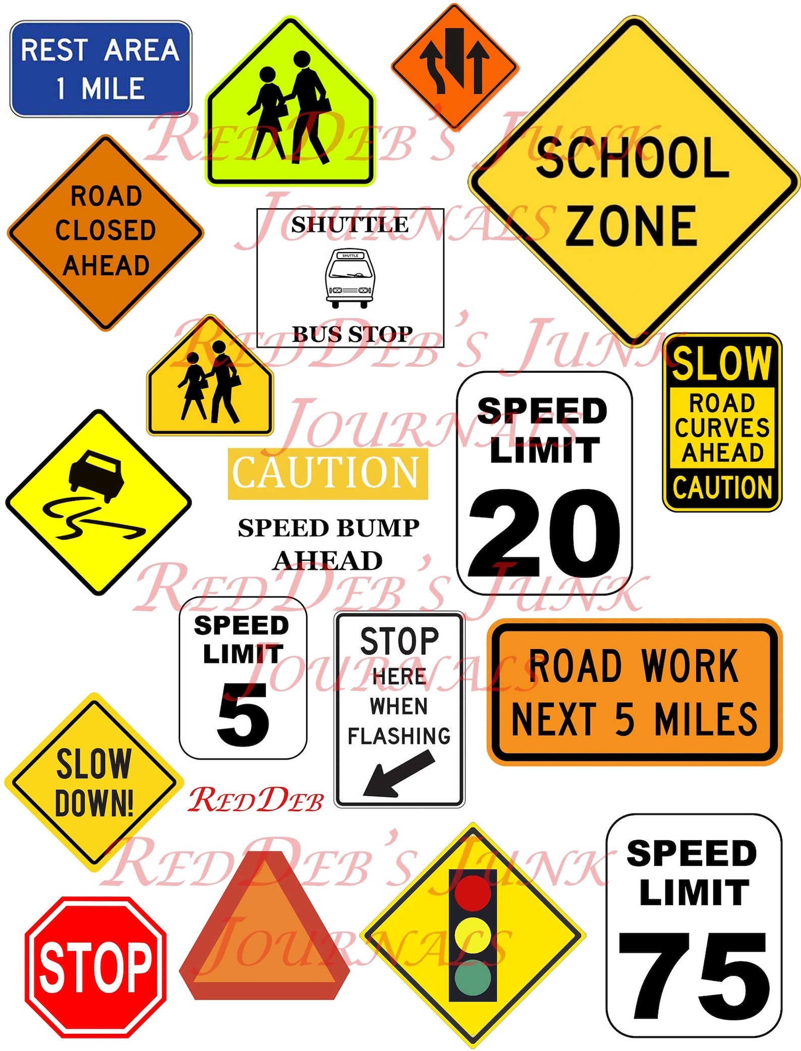 100 Traffic Signs Clip Art Images Collage Sheets Junk Journaling PDF ...