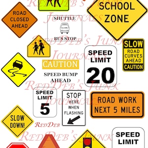 100 Traffic Signs Clip Art Images Collage Sheets Junk Journaling PDF ...
