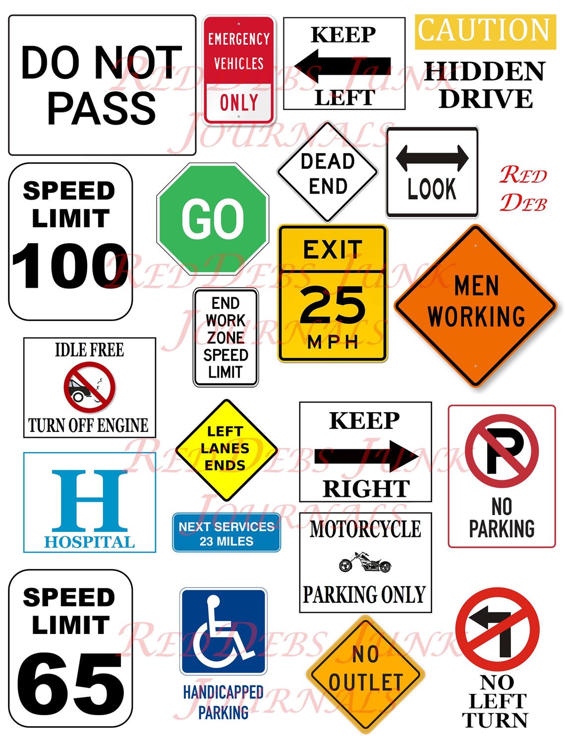 100 Traffic Signs Clip Art Images Collage Sheets Junk Journaling PDF ...