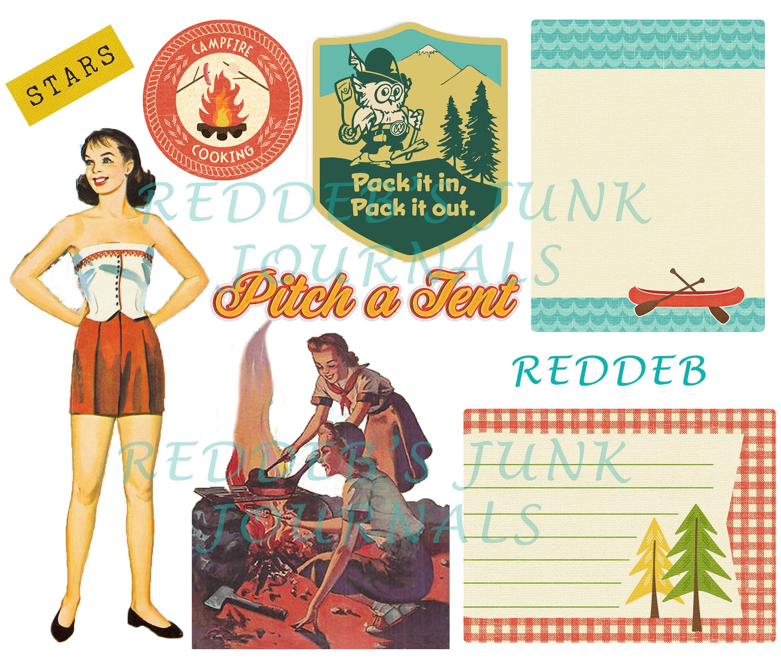 Retro Camping Clip Art: Junk Journal Kit (digital Download) - Etsy
