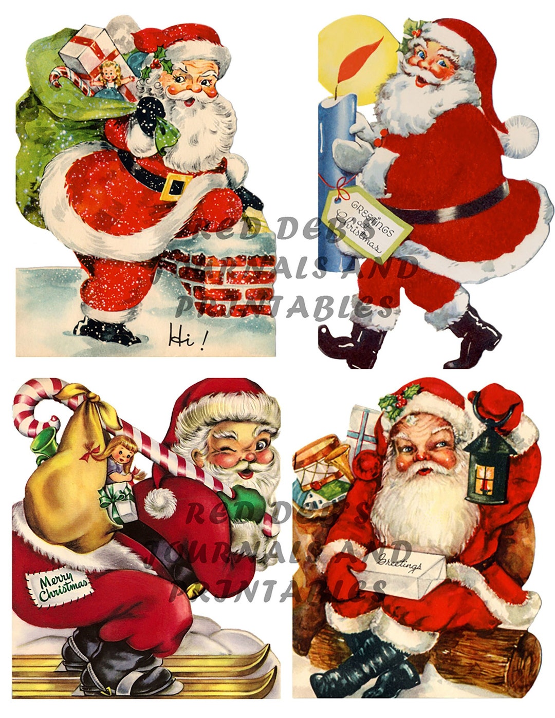 Vintage Santa Clip Art, Christmas Clip Art, Christmas Retro Clip Art, 4 ...