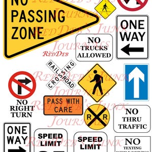 100 Traffic Signs Clip Art Images Collage Sheets Junk Journaling PDF ...
