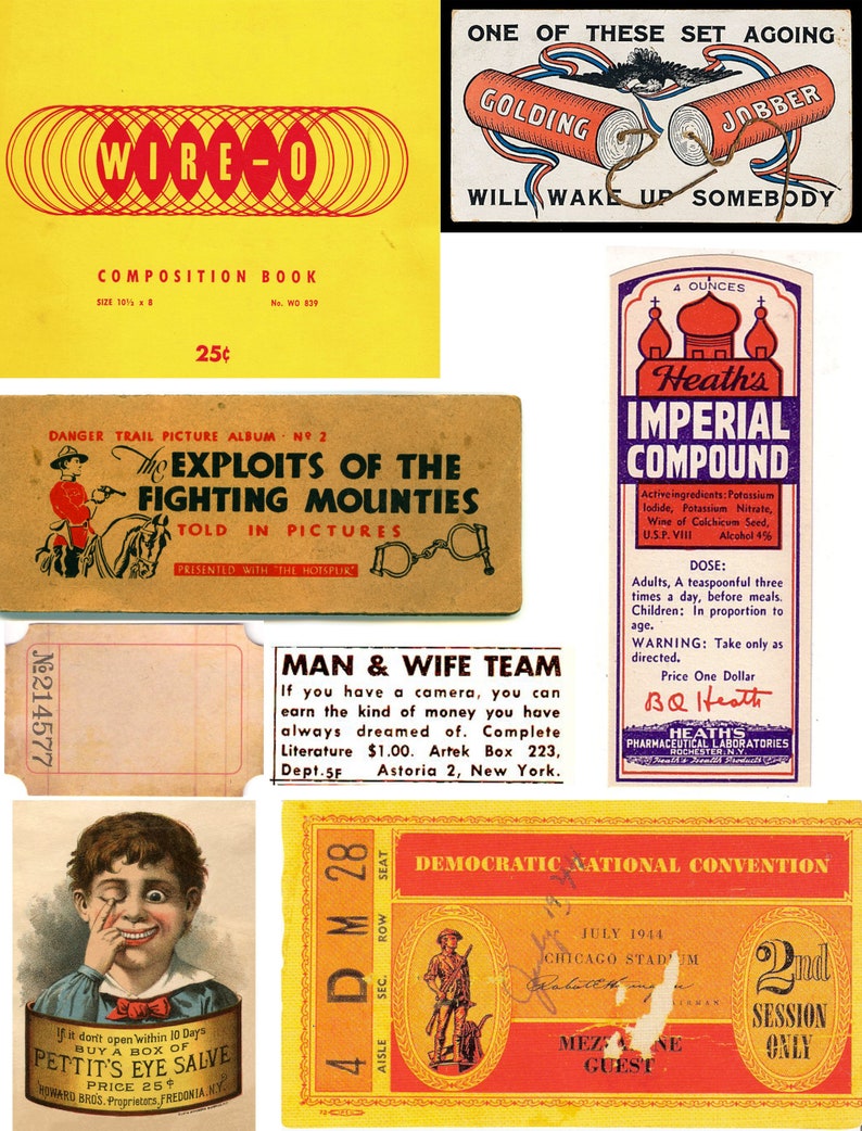 Printable Vintage Ephemera 50 Pieces, Ephemera Kit #1, 50 JPG Files ...