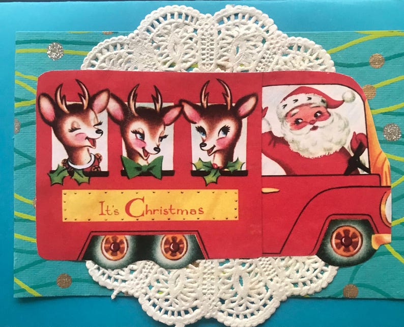 Retro Santa Bus Christmas Card Images: Vintage Clip Art (digital ...