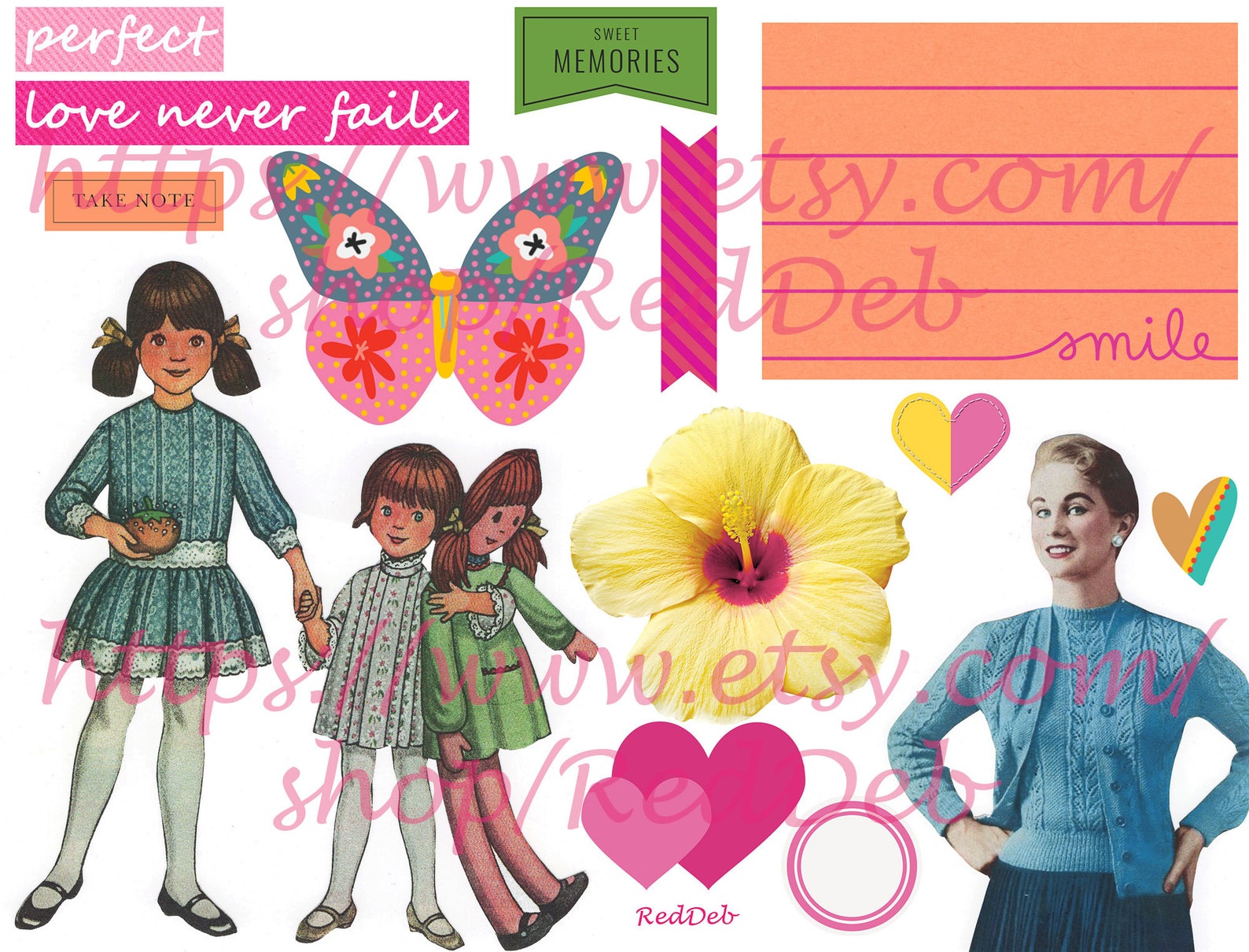 Vintage Scrapbooking Ephemera: Retro Doll Images, Junk Journal Kit (PDF ...