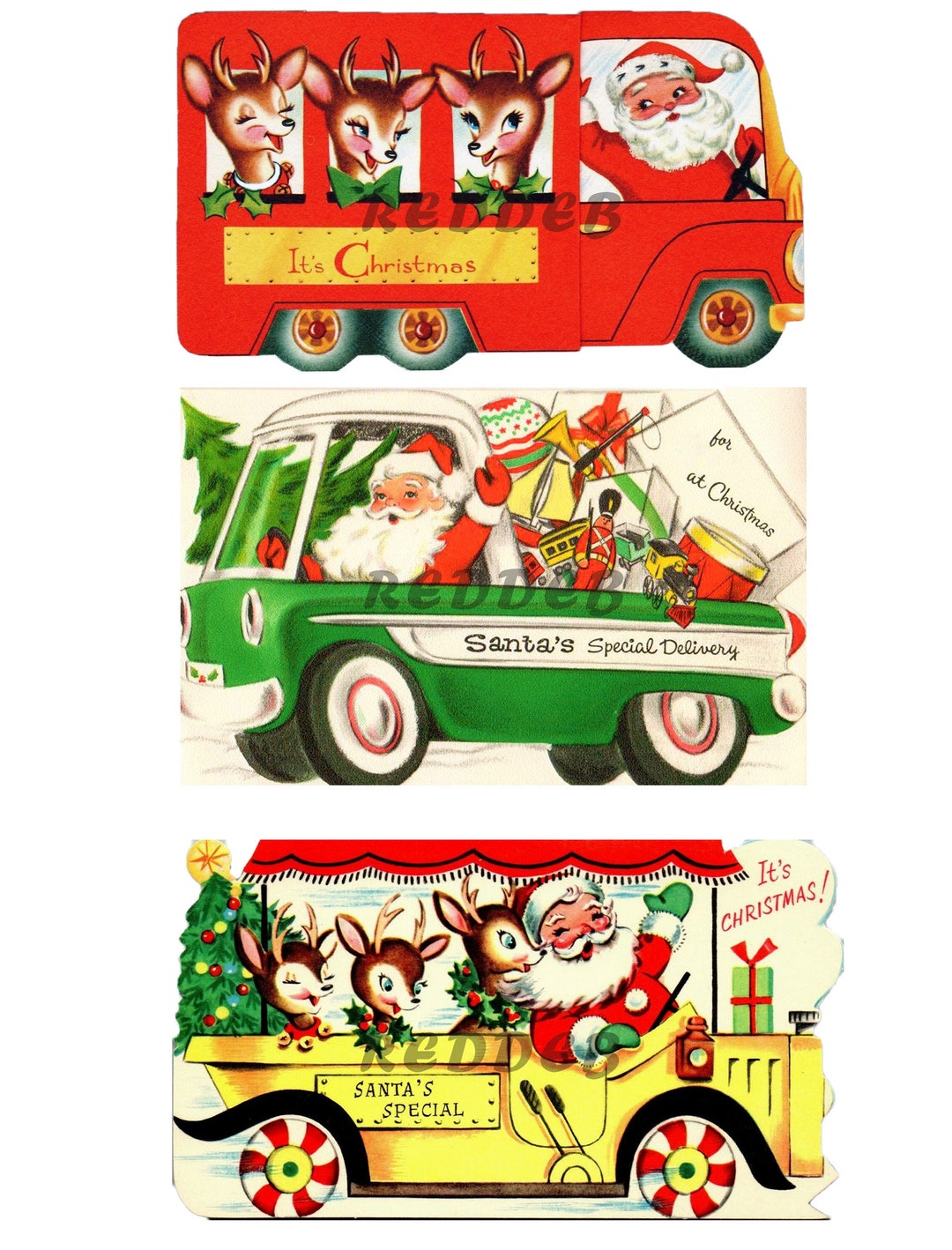 Retro Santa Bus Christmas Card Images: Vintage Clip Art (digital ...