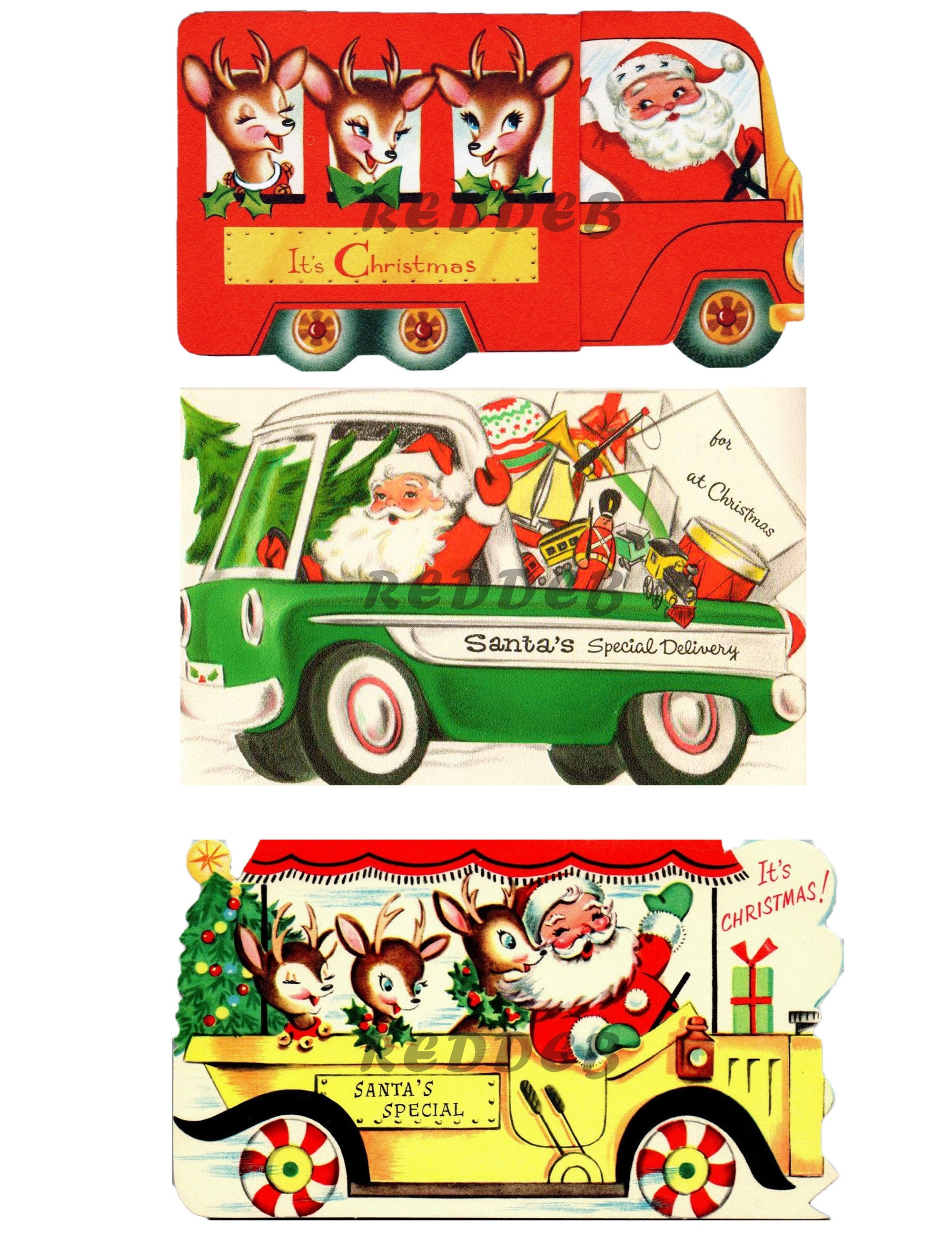 Retro Santa Bus Christmas Cards, Vintage Santa Images, Adorable Santa ...