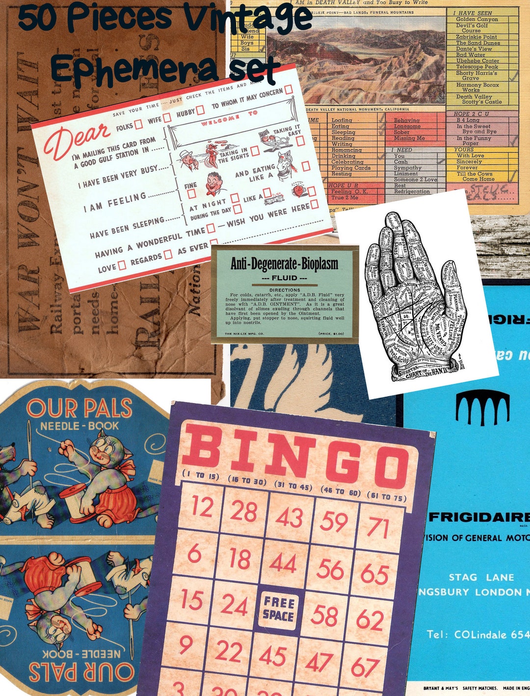 Printable Vintage Ephemera 50 Pieces, Ephemera Kit 1, 50 JPG Files ...