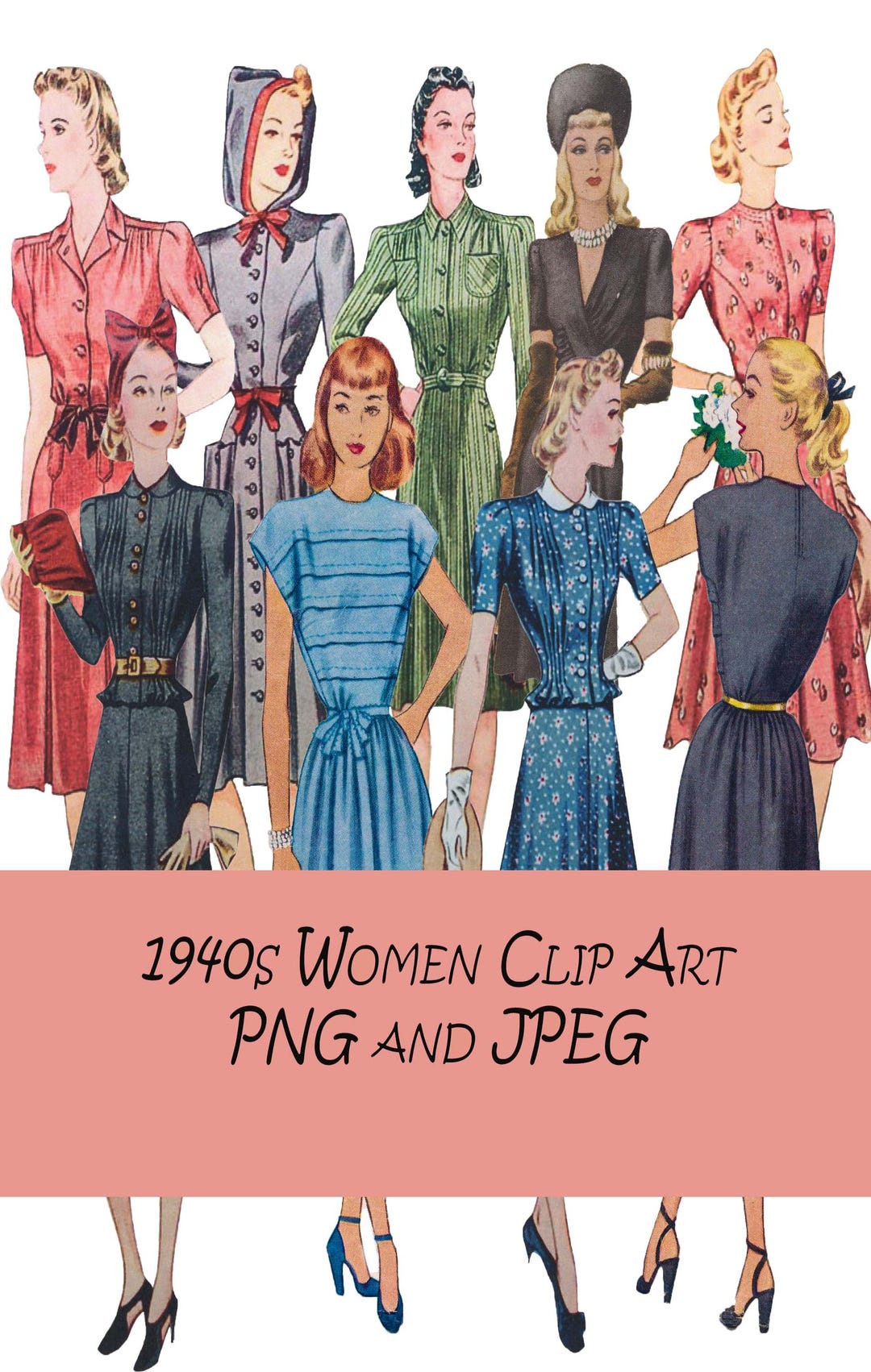 Nine PNG and JPEG 1940s Women Clip Art Images Digital Download - Etsy