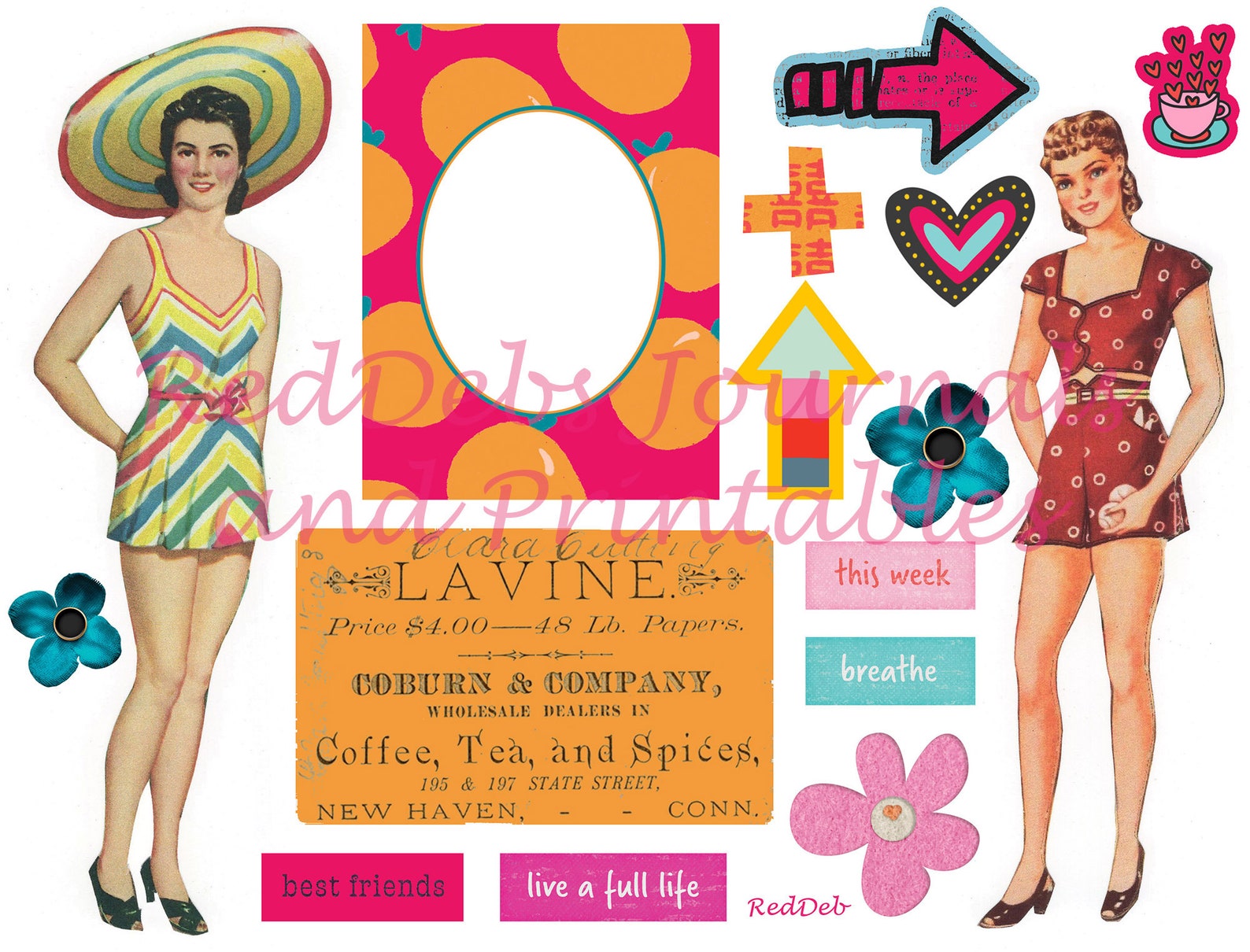 Vintage Scrapbooking Ephemera: Retro Doll Images, Junk Journal Kit (PDF ...