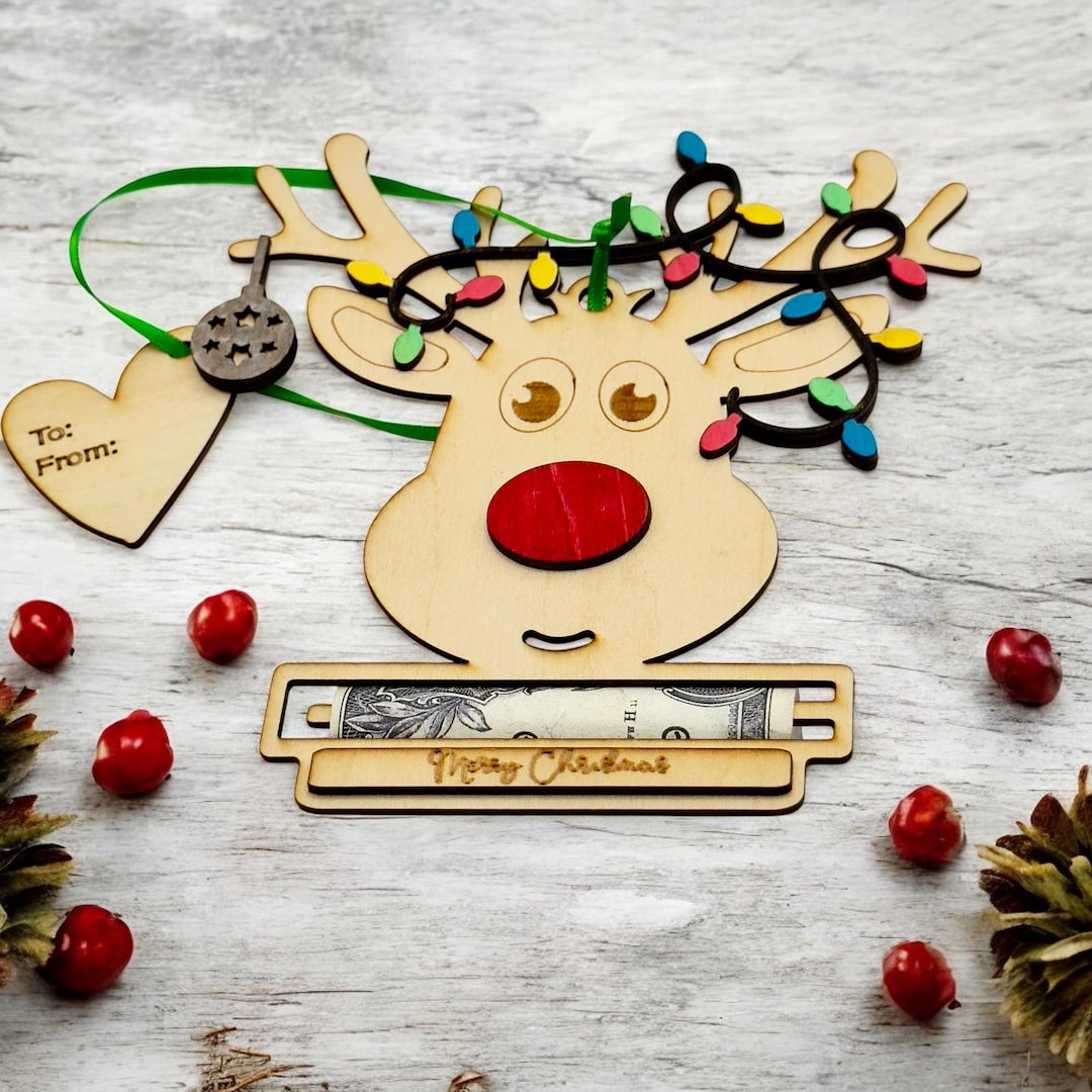 Festive Wooden Reindeer Money Holder Ornament - Christmas Gift - Etsy