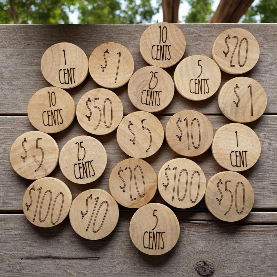 Money Learning Set for Kids – Wooden Tokens for Counting & Math – Fun ...