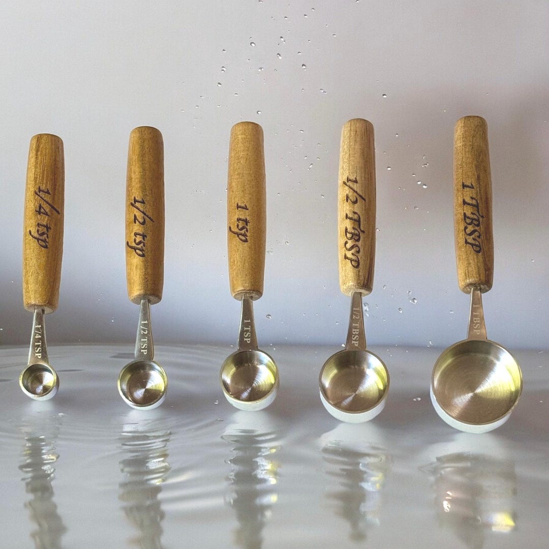 Flat-bottom Engraved Wooden Measuring Spoon Set, Rustic Kitchen ...