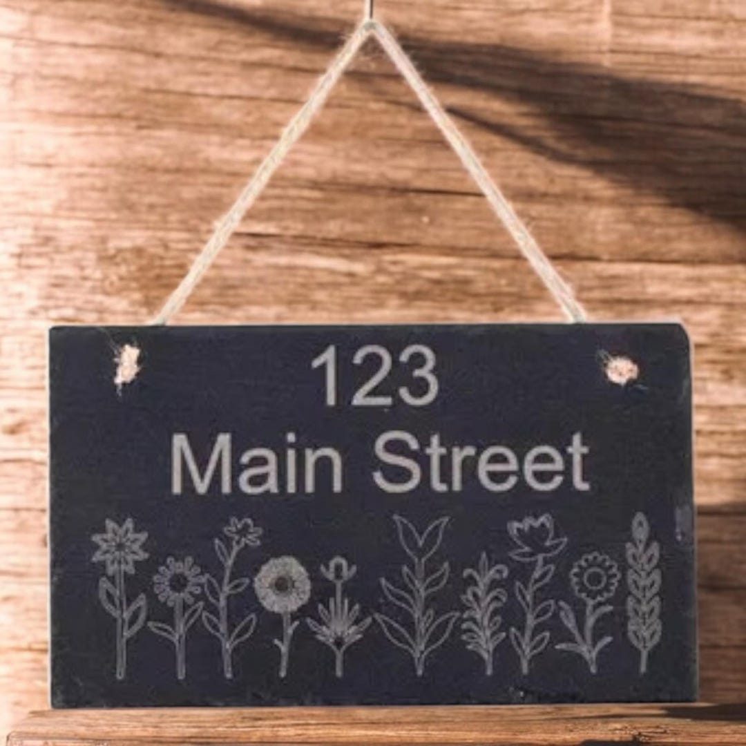 Custom Engraved Slate Sign: Floral Address Plaque, Personalized Home ...