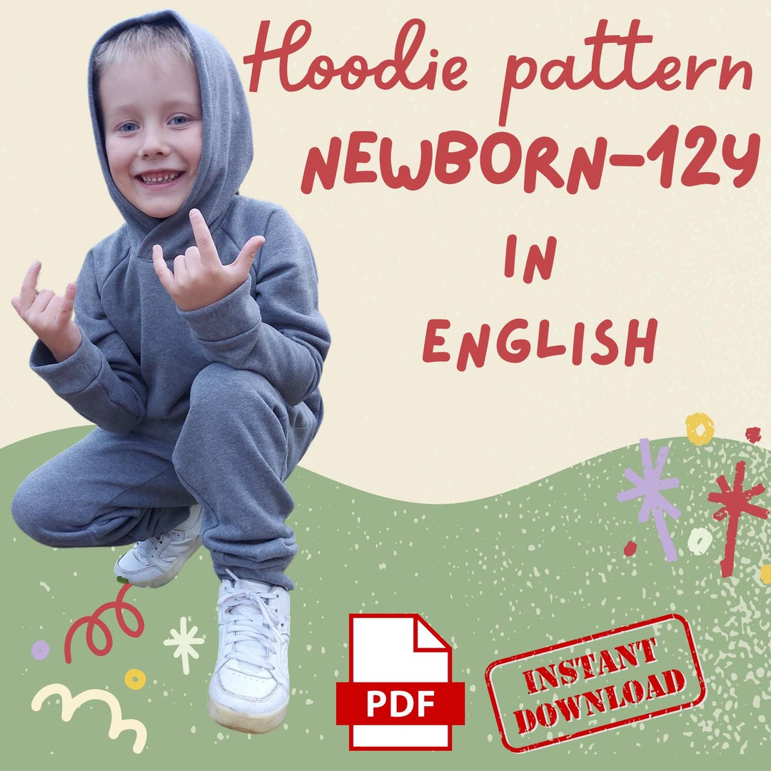PDF Sewing Pattern for Kids Hoodie | Unisex Pullover Sweatshirt | DIY ...