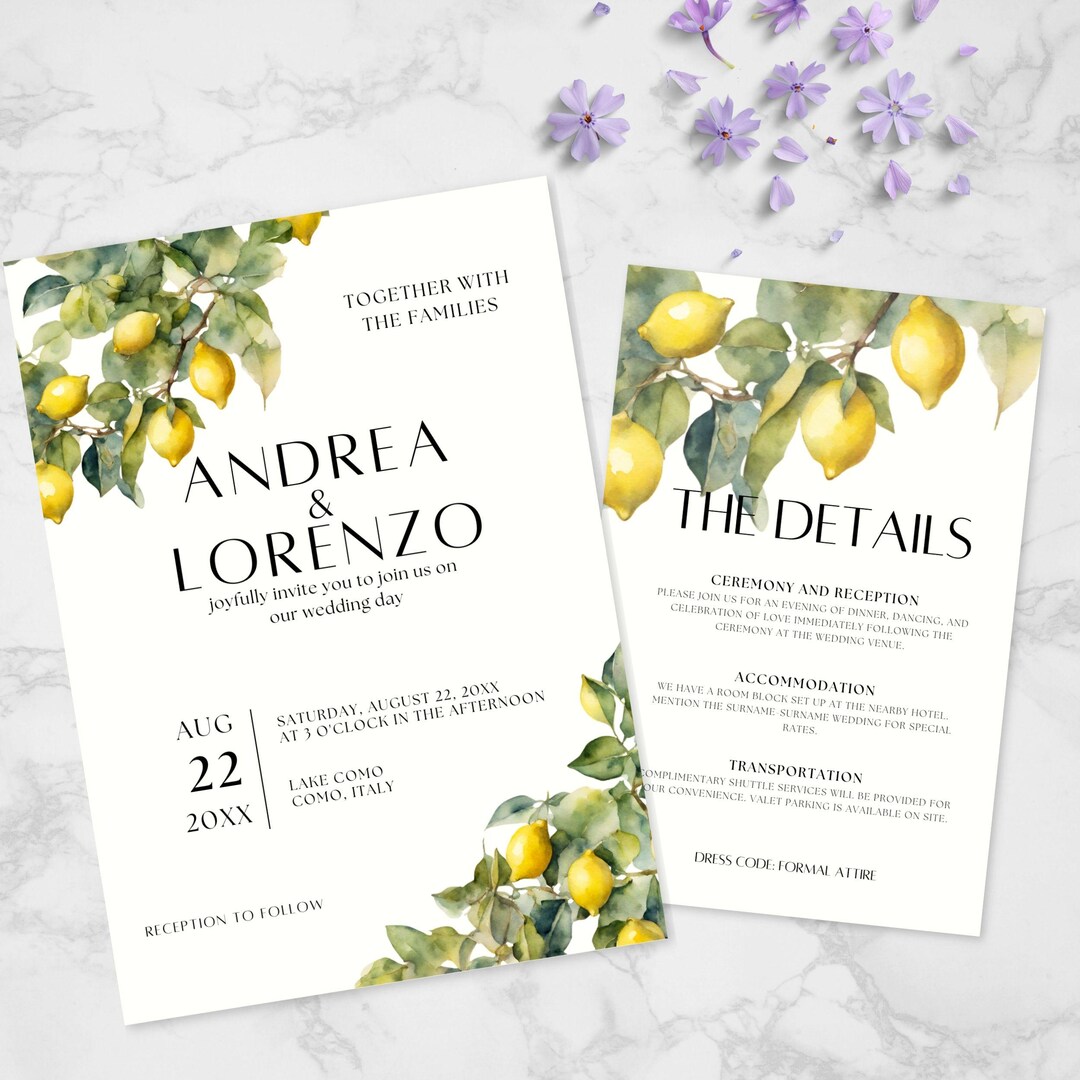 Citrus Wedding Invitation Lemon Invitation Template Lemon Wedding ...