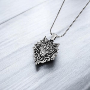 Wolf Pendant Necklace, Nordic Fenrir Wolf Amulet in Sterling Silver ...
