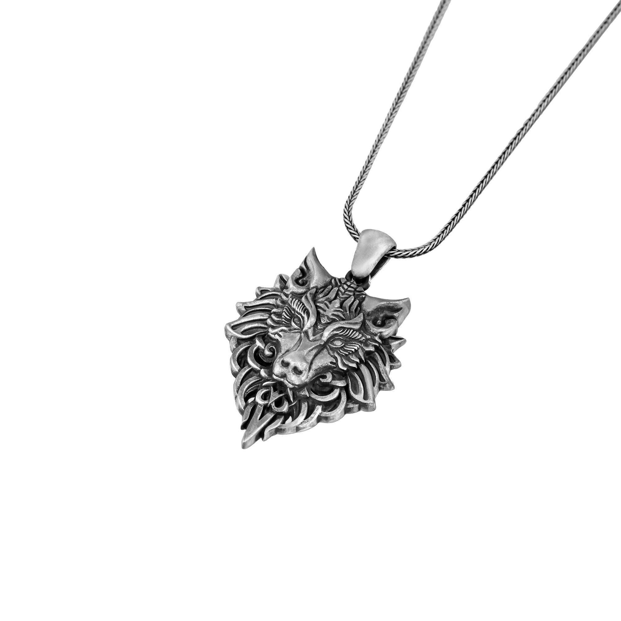 Wolf Pendant Necklace, Nordic Fenrir Wolf Amulet in Sterling Silver ...