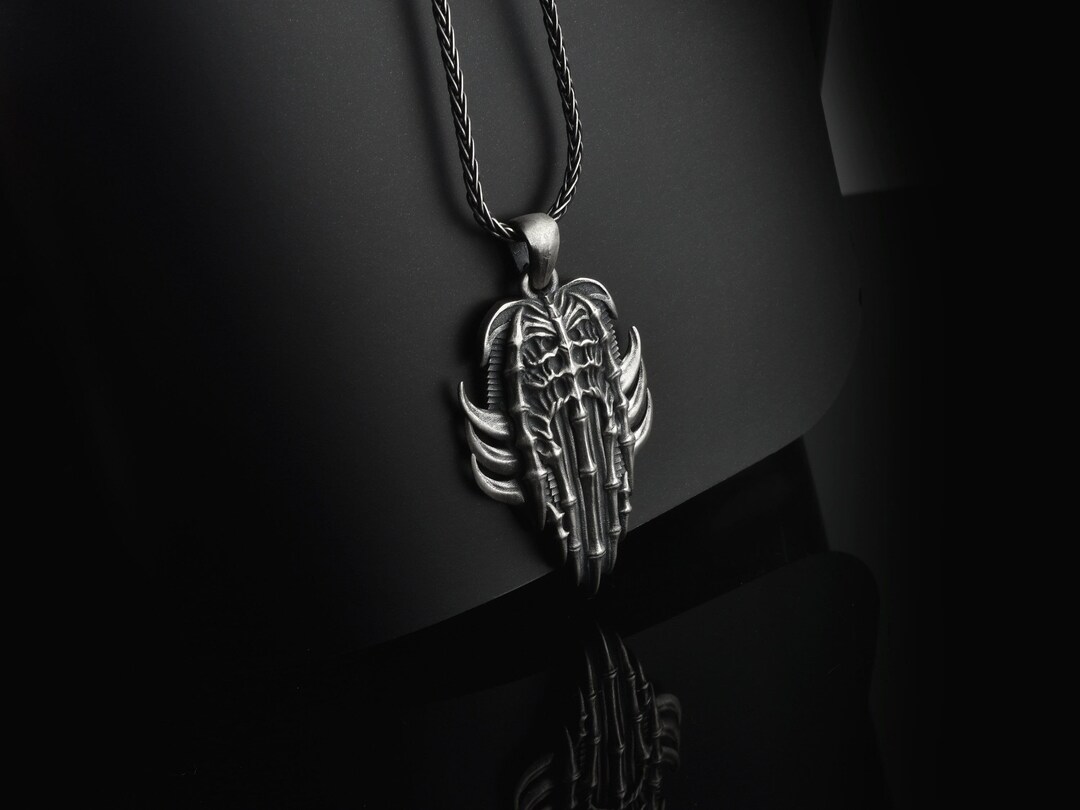 Silver Skeleton Hand Pendant, Edgy Biker Style Necklace, Unique Gothic ...