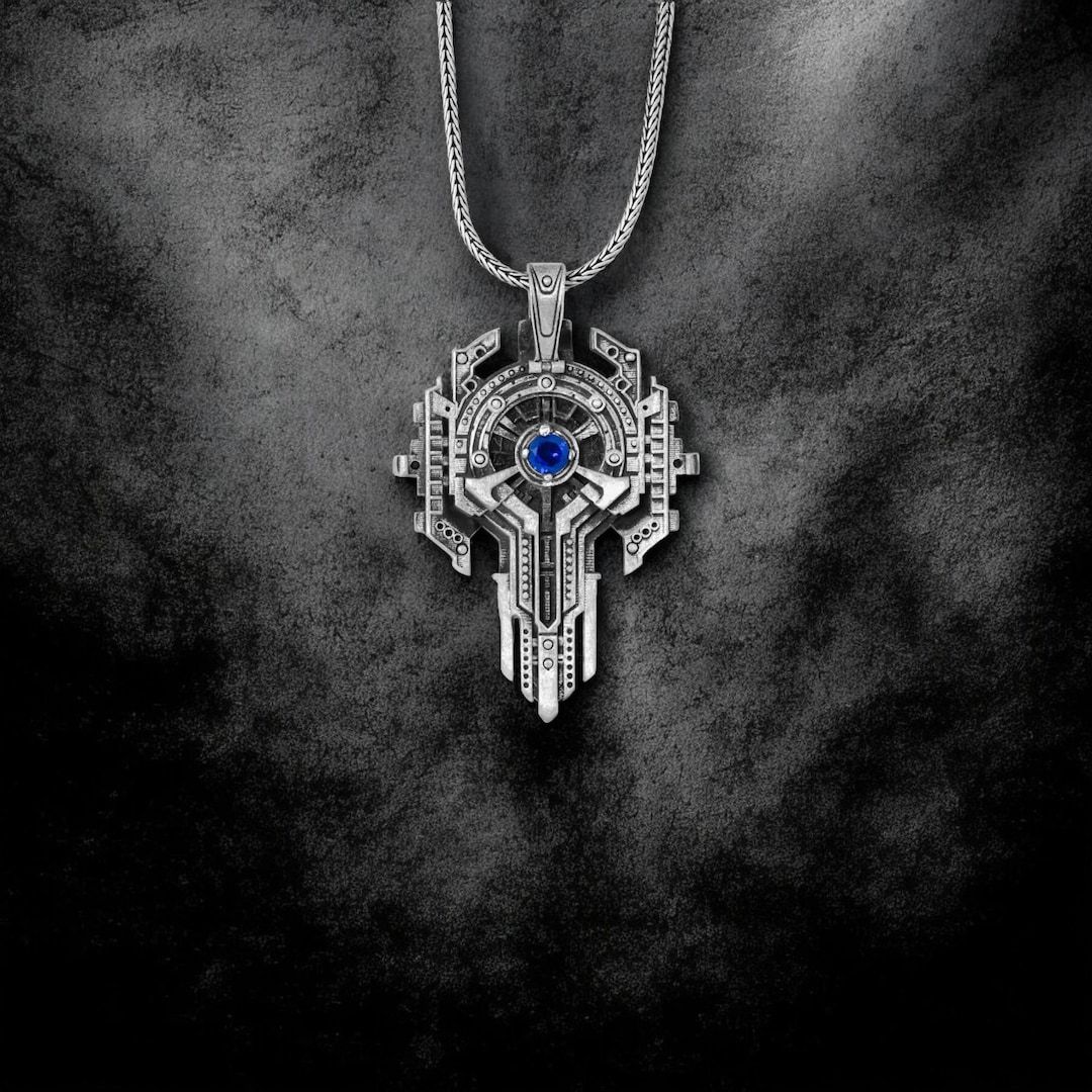 Cyberpunk Blue Crystal Pendant Necklace for Men, Futuristic Sci-fi ...