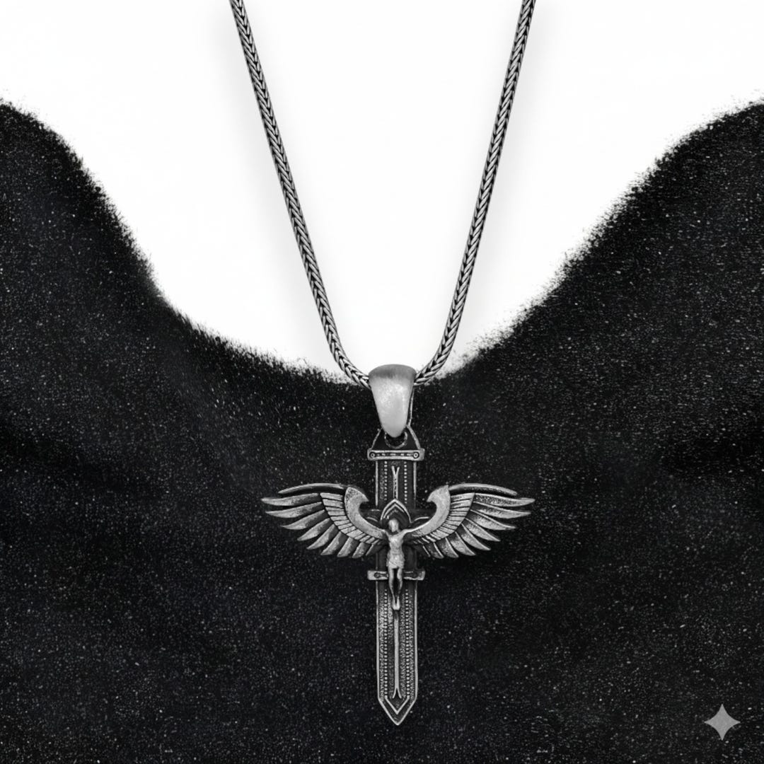 Sterling Silver Sword Pendant Necklace: 35mm Winged Gothic Talisman - Etsy