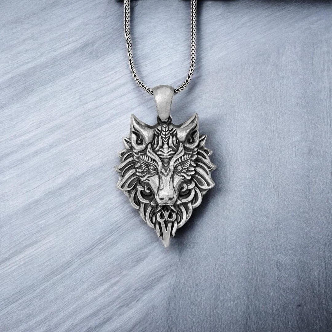 Wolf Pendant Necklace, Nordic Fenrir Wolf Amulet in Sterling Silver ...