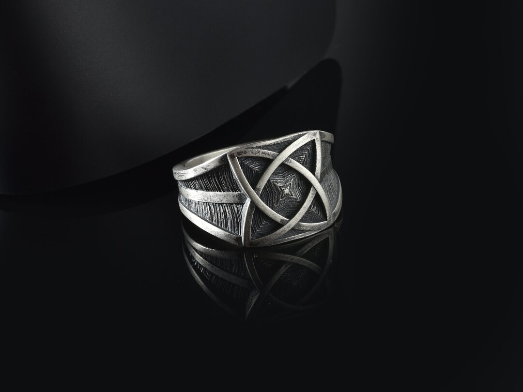 Silver Pentagram Ring, Pentacle Signet Men Ring, Five Point Star Ring, Spiritual Protection Ring ...