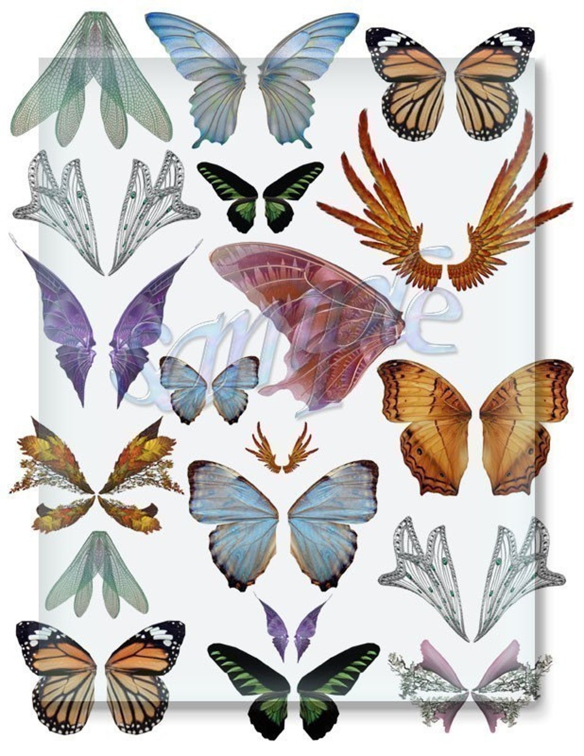 Butterfly Fairy Wings Digital Collage Sheet Blues Pinks Orange - Etsy